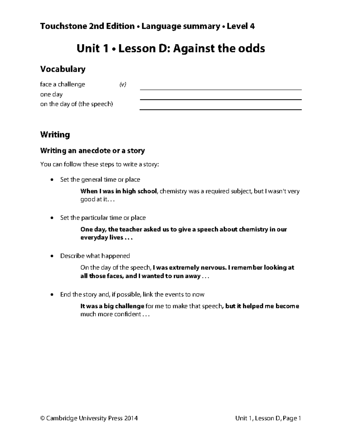 TS2e L4 U1 LDmmmm - Touchstone 2nd Edition • Language summary • Level 4 ...