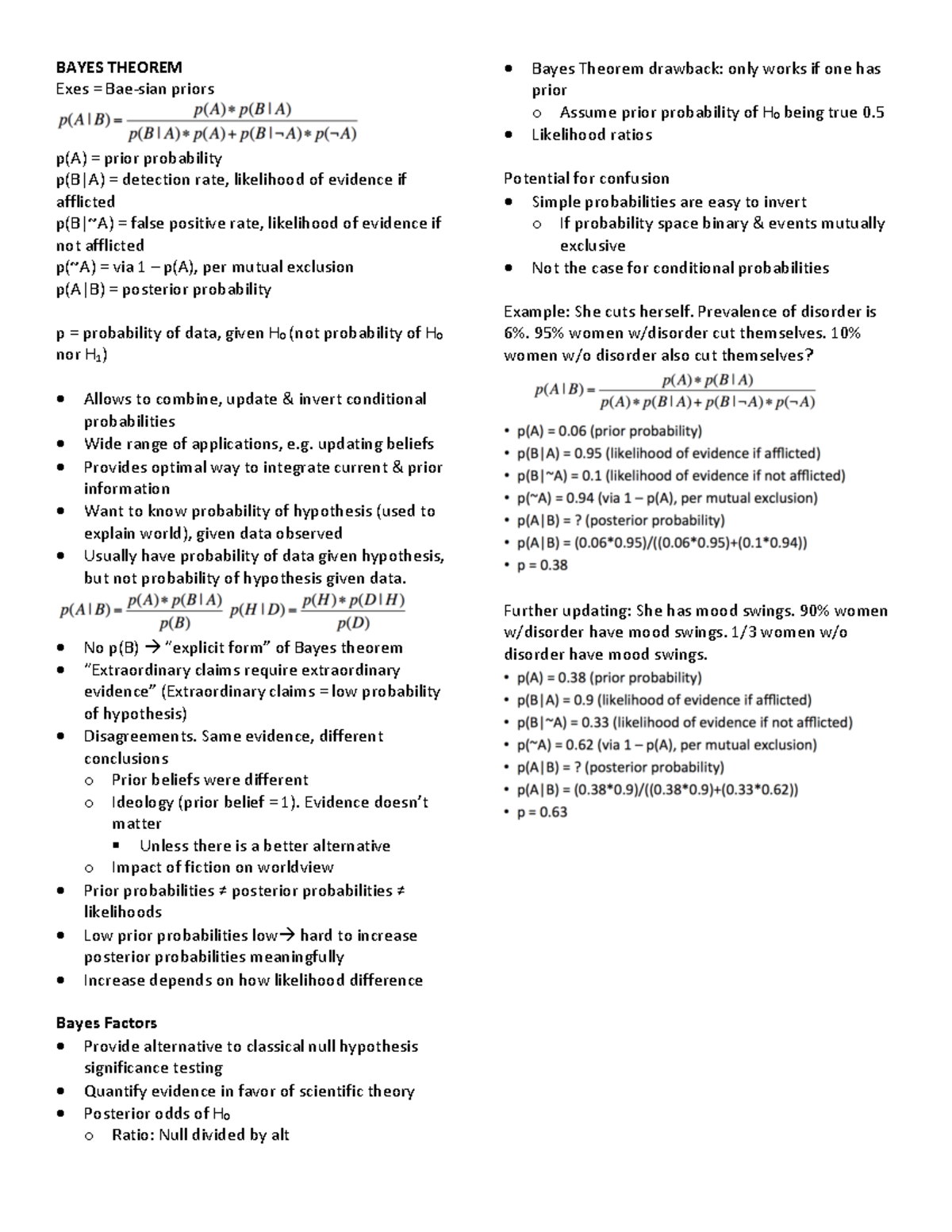Adv Stats Notes 27 Warning Tt Undefined Function 32 Bayes Theorem Exes Bae Sian Priors P