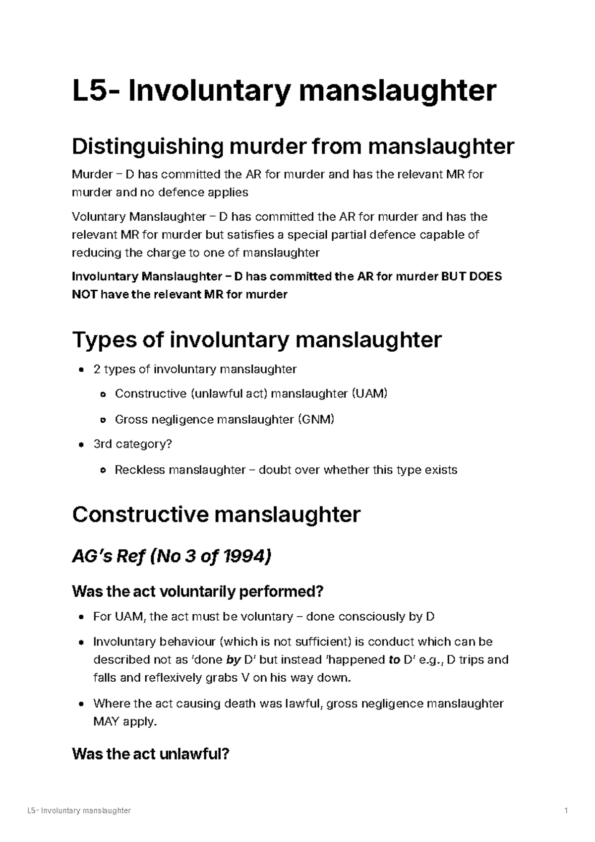 L5- Involuntary manslaughter - L5- Involuntary manslaughter ...