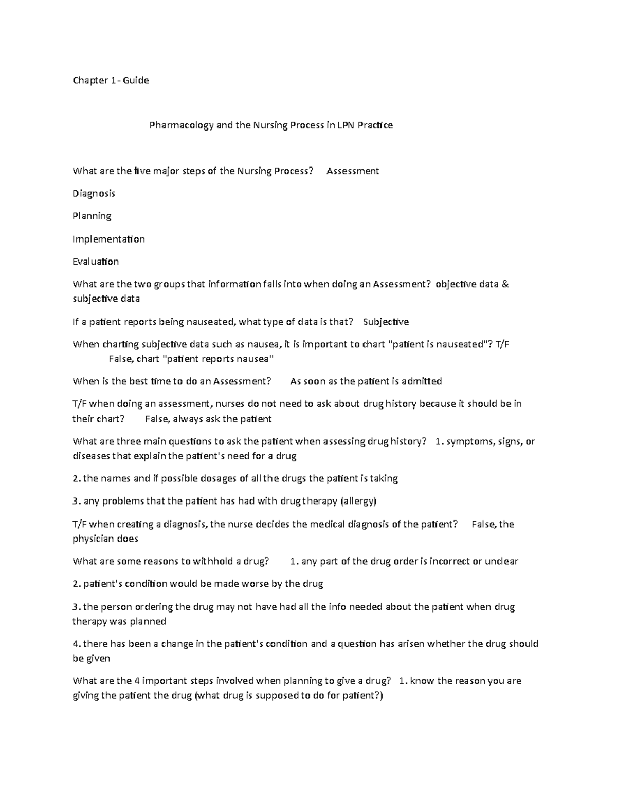 Chapte 1 Study guide - Chapter 1- Guide Pharmacology and the Nursing ...
