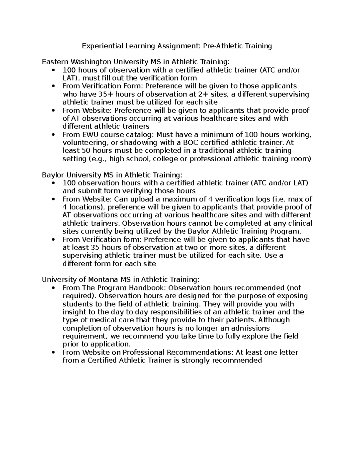 EXSC 301 Experiential Learning Assignment - Experiential Learning ...