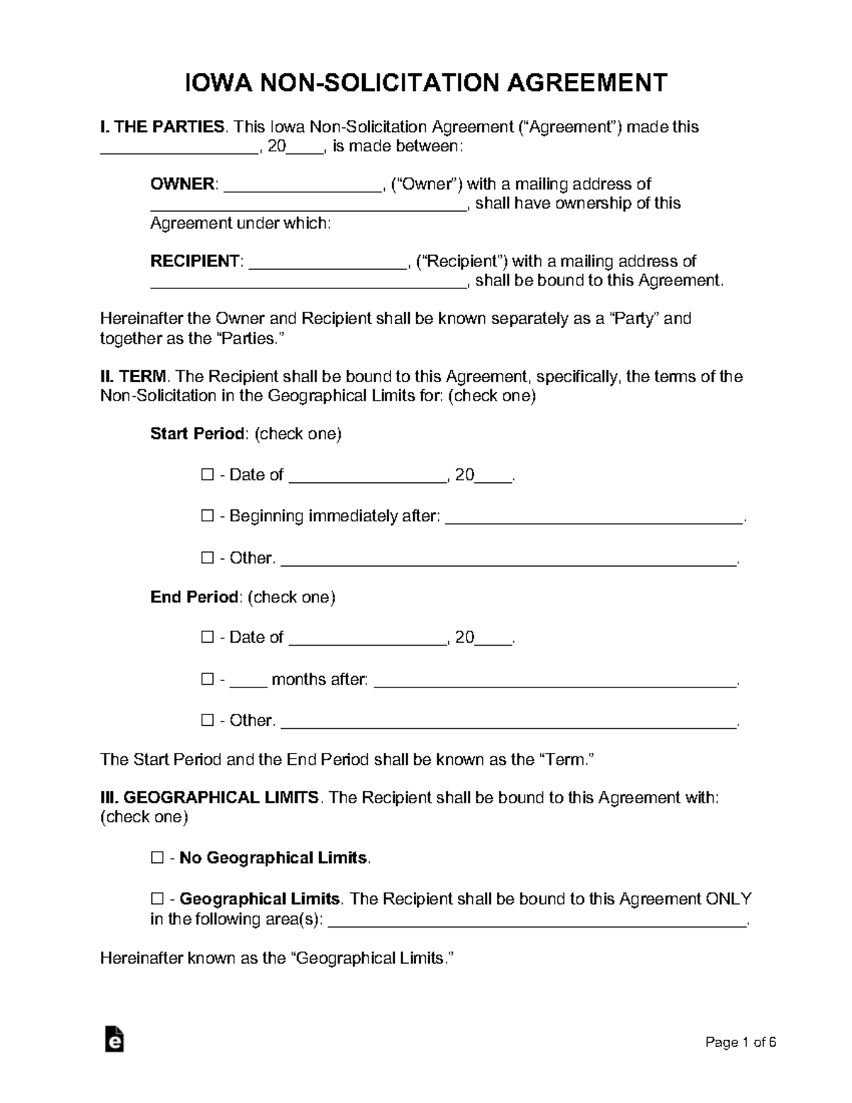 Iowa Non Solicitation Agreement - IOWA NON-SOLICITATION AGREEMENT I ...