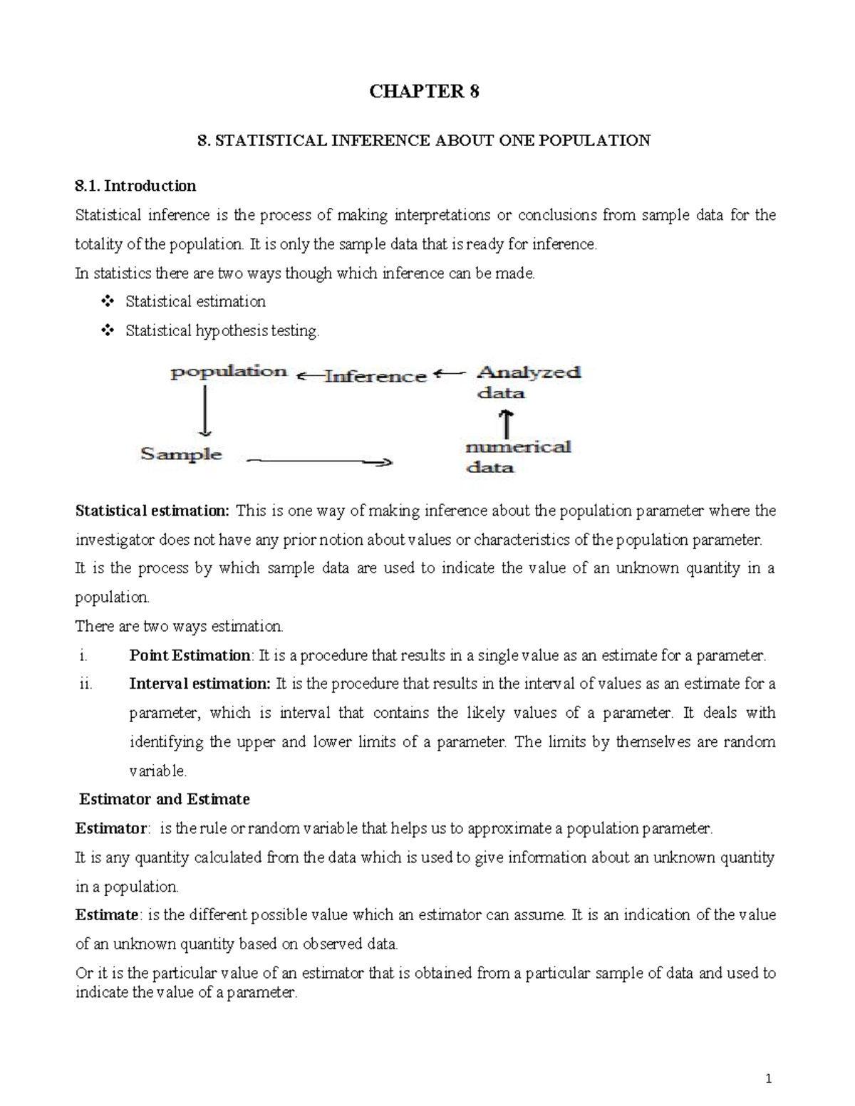 Chapter 8 - ####### CHAPTER 8 STATISTICAL INFERENCE ABOUT ONE POPULATION Introduction ...