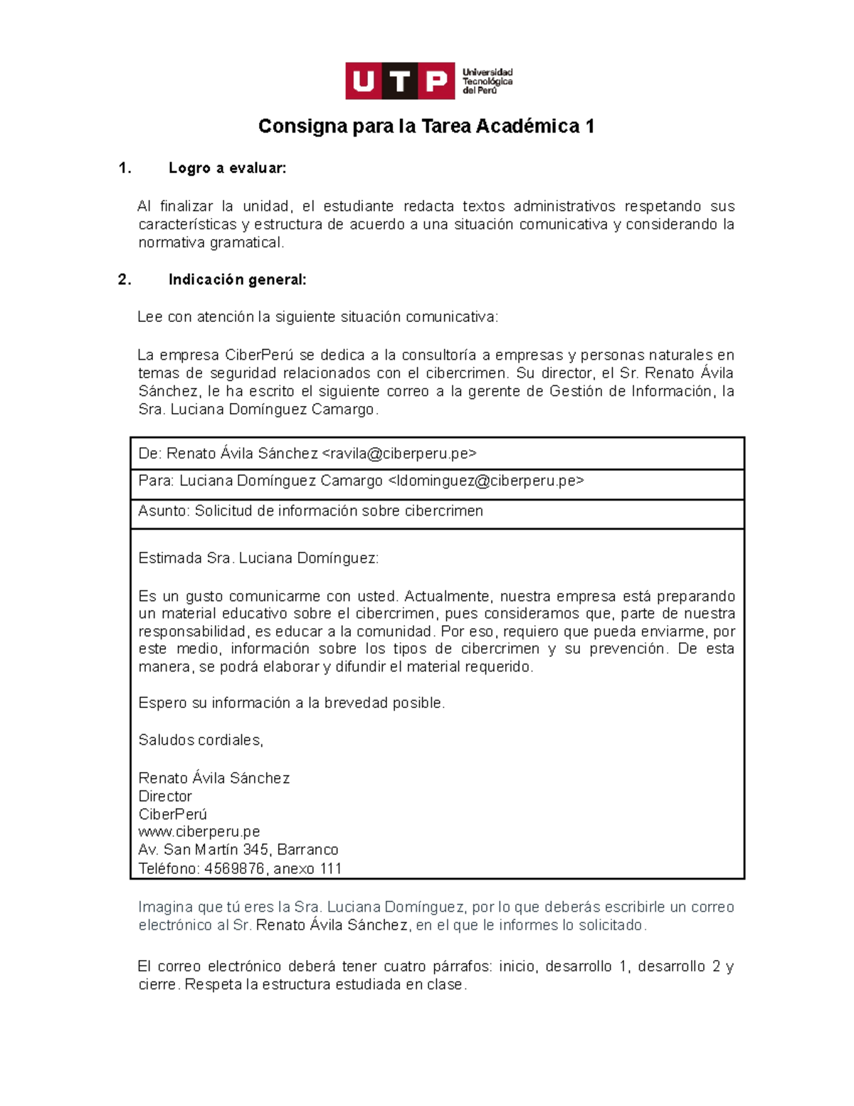 Tarea Académica 1 Comprensión y Redacción de textos - Consigna para la Tarea Académica 1 1 ...