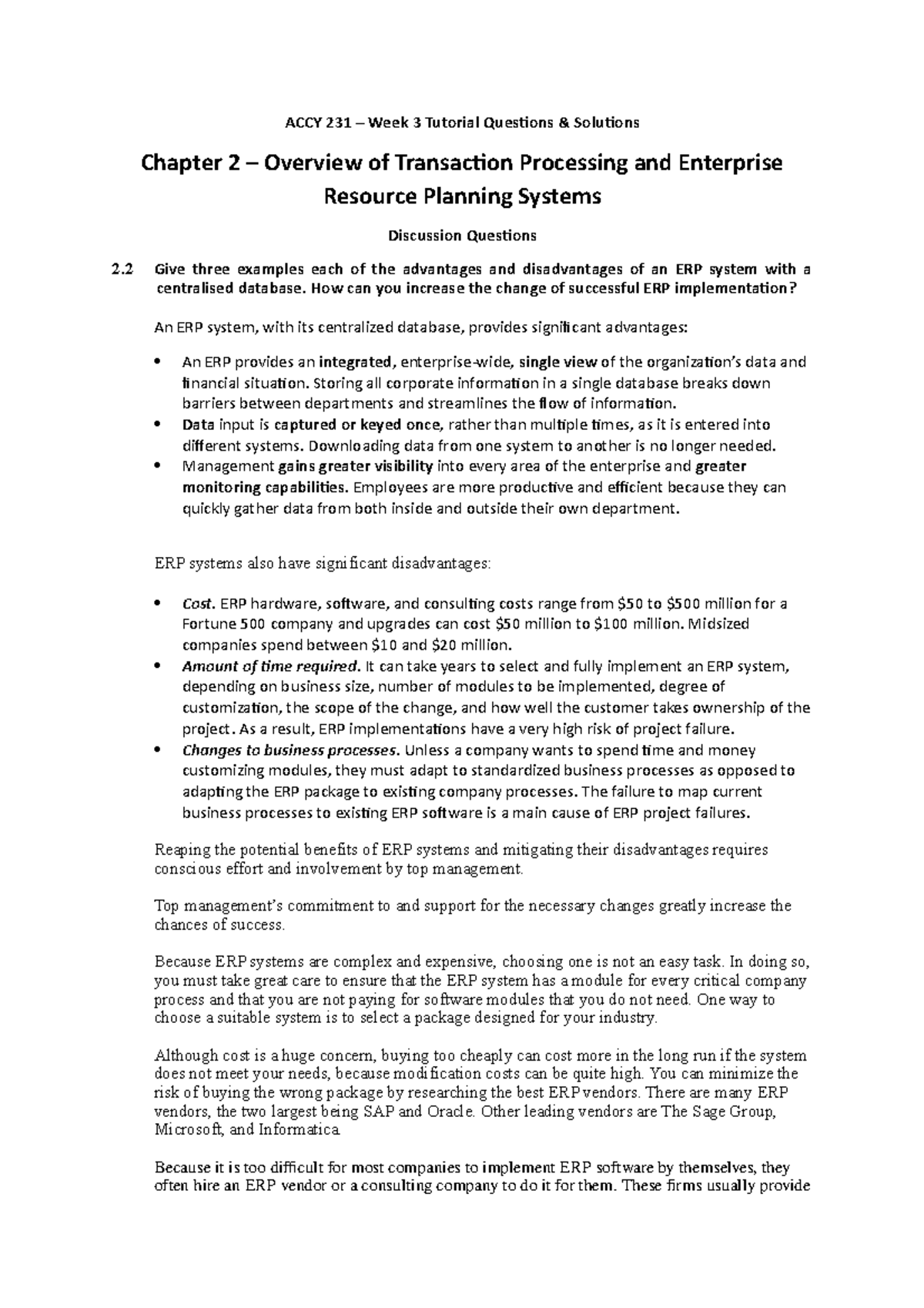 ACCY 231 - Week 3 Questions and Solutions - ACCY 231 – Week 3 Tutorial ...