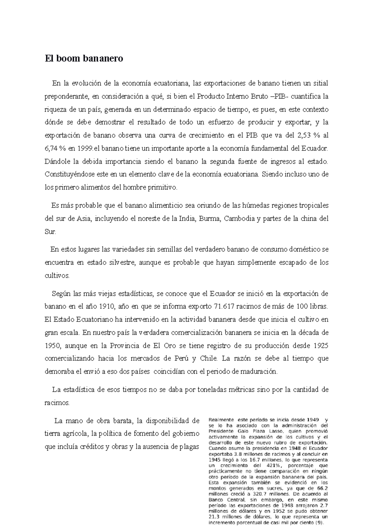 El boom bananero - la debida importancia siendo el banano la segunda ...