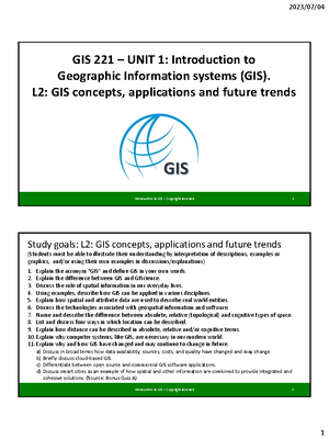 2022 L2 GIS221 Intro to GIS Part1 - GIS 221 –THEME 1: Introduction to Geographic Information ...