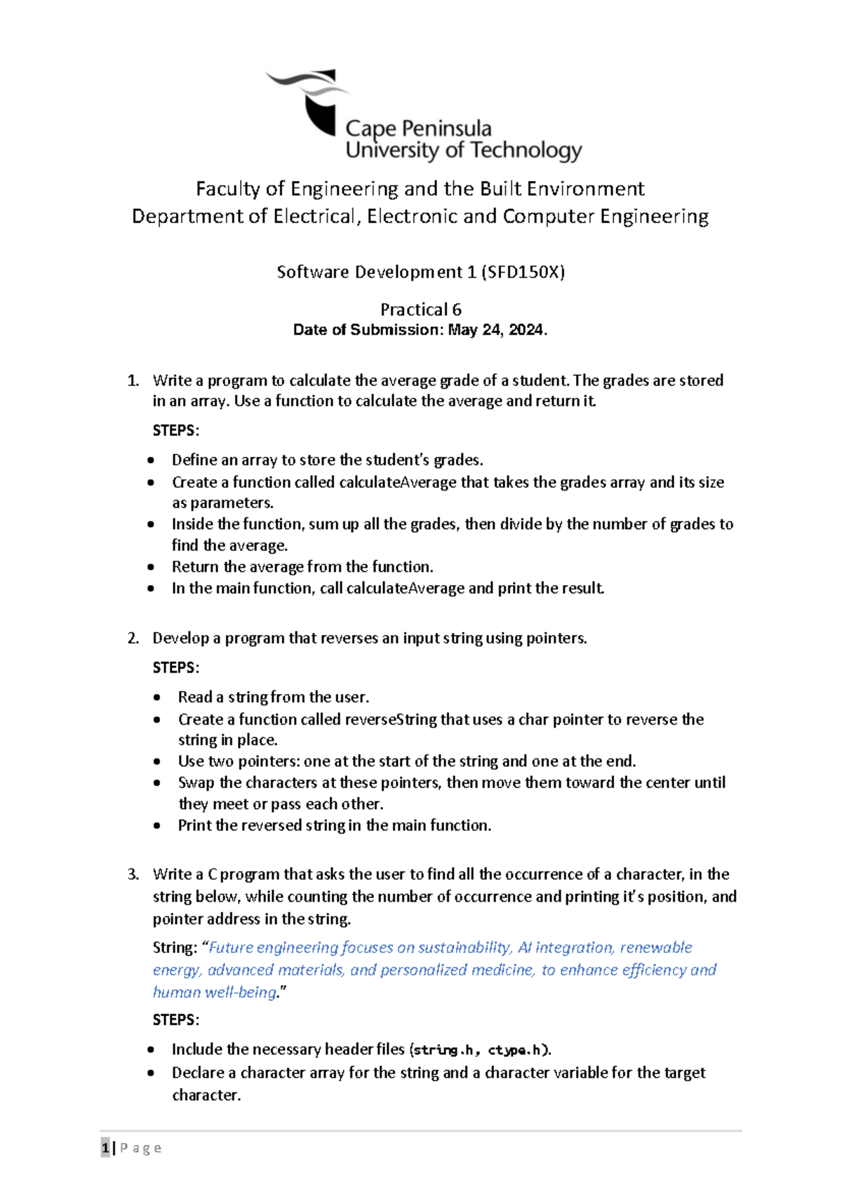 Practical Lab 6 - I have no descriptions - 1 | P a g e Faculty of ...