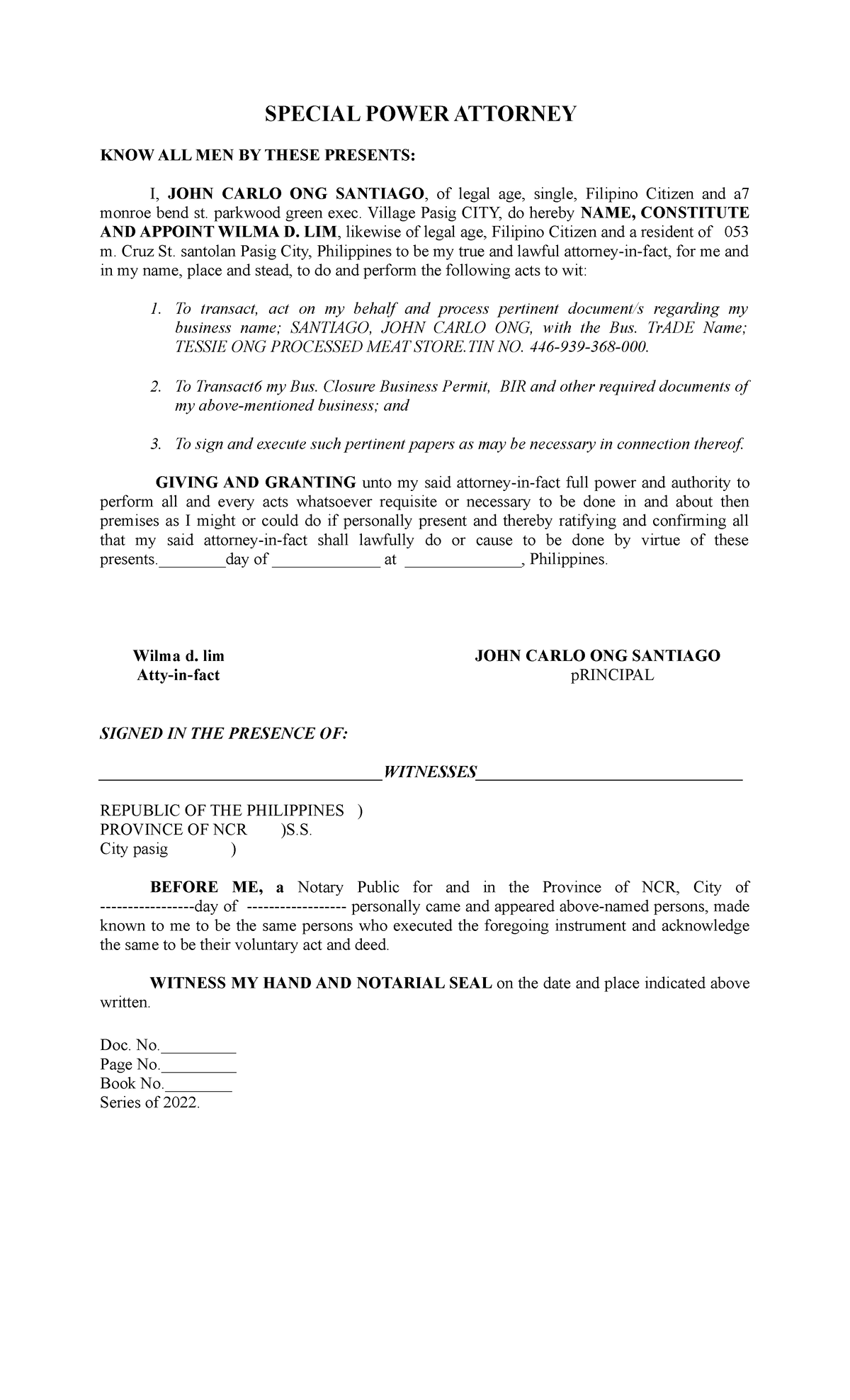 Kasunduan NG Bentahan NG Bahay AT LUPA - SPECIAL POWER ATTORNEY KNOW ... Kasunduan NG Bentahan NG Bahay AT LUPA - SPECIAL POWER ATTORNEY KNOW ...