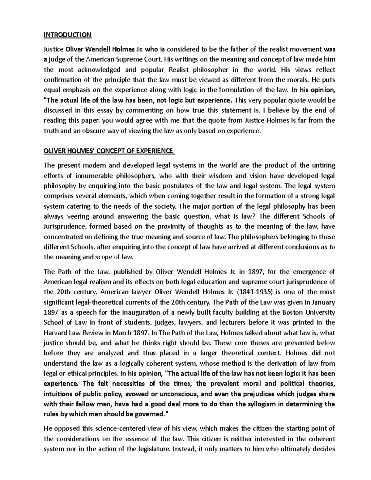 Jurisprudence - INTRODUCTION Justice Oliver Wendell Holmes Jr. who is ...