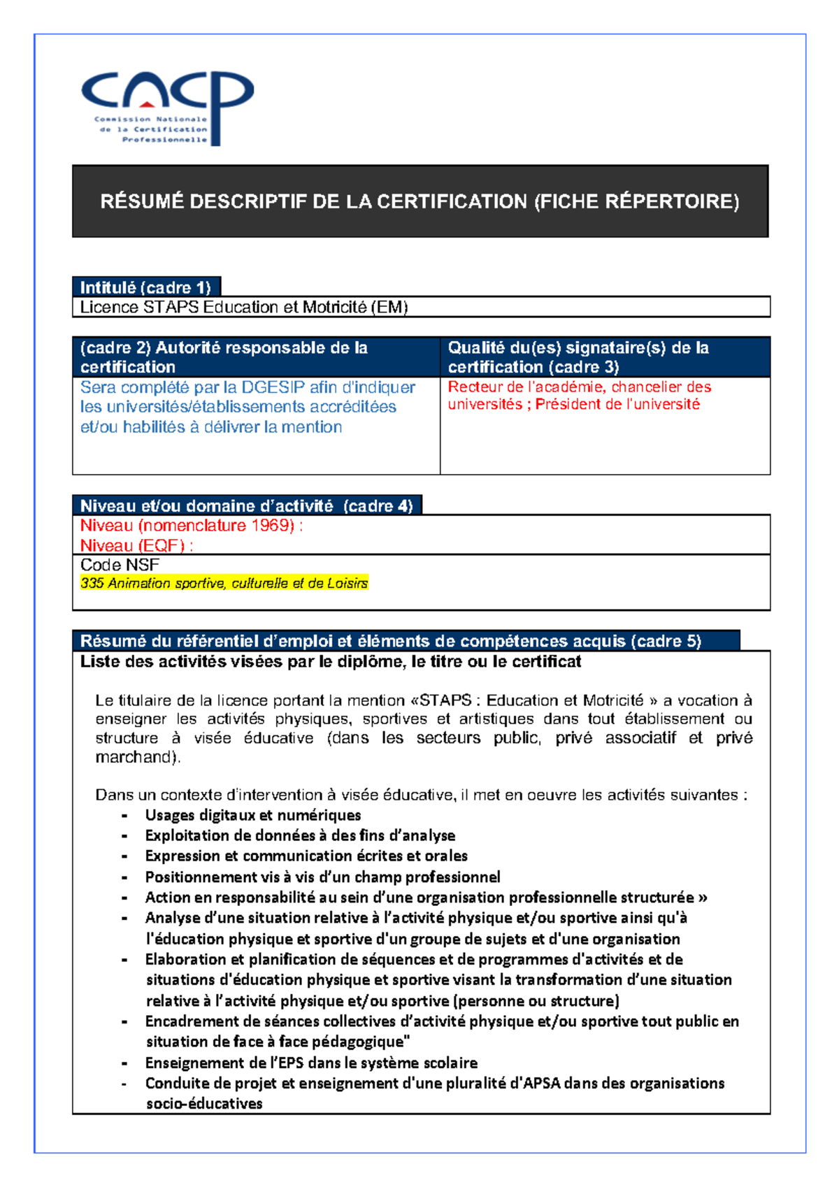 Fiches RNCP L3 - fiche ressources - RÉSUMÉ DESCRIPTIF DE LA ...