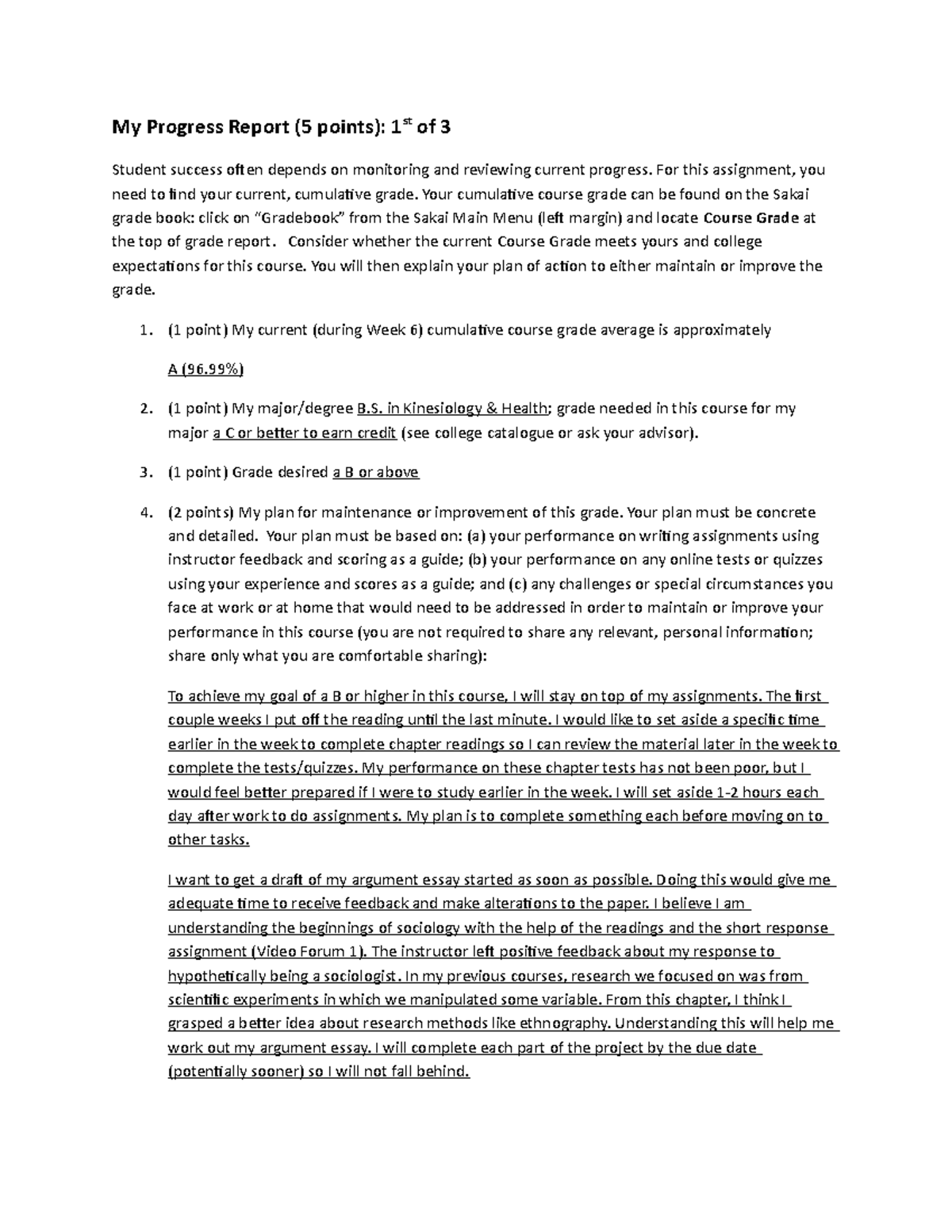 Progress Report 1 - Assignment for 8 week course - My Progress Report ...