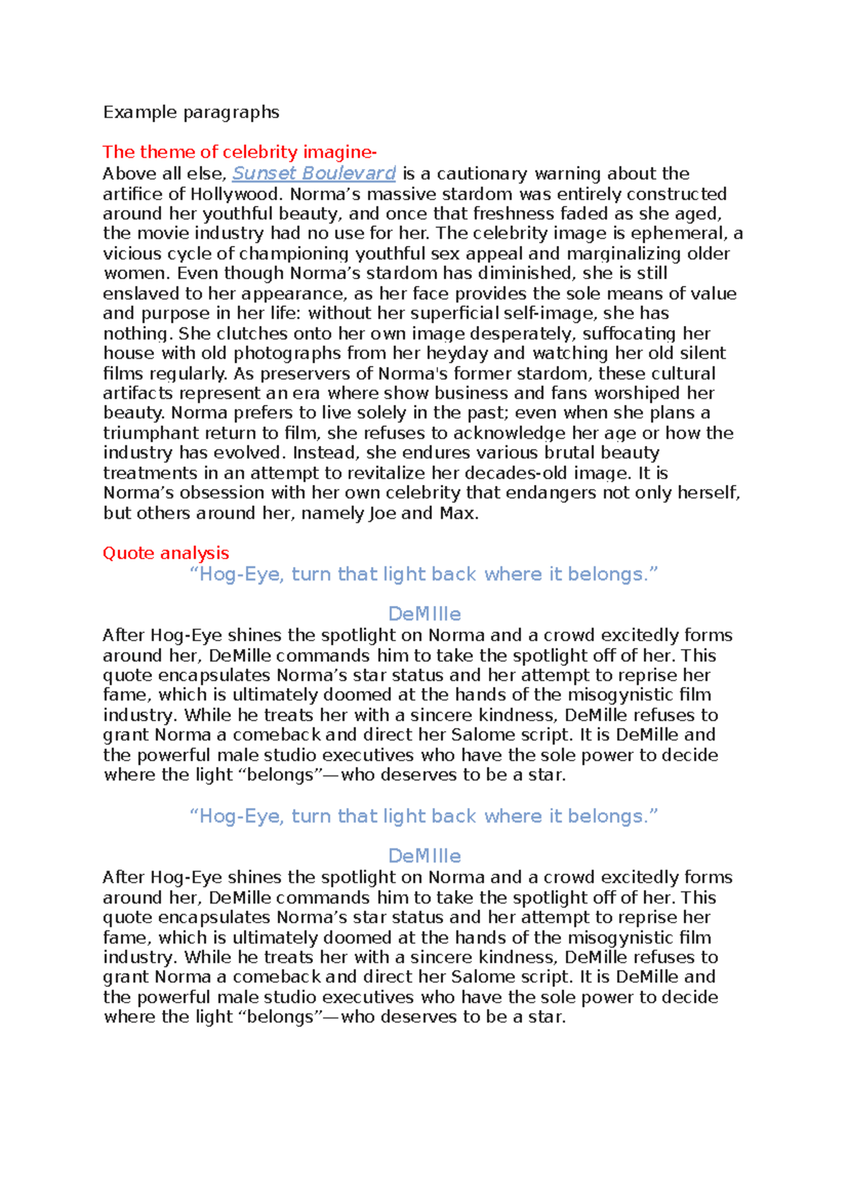 Example paragraphs - ...... - Example paragraphs The theme of celebrity ...