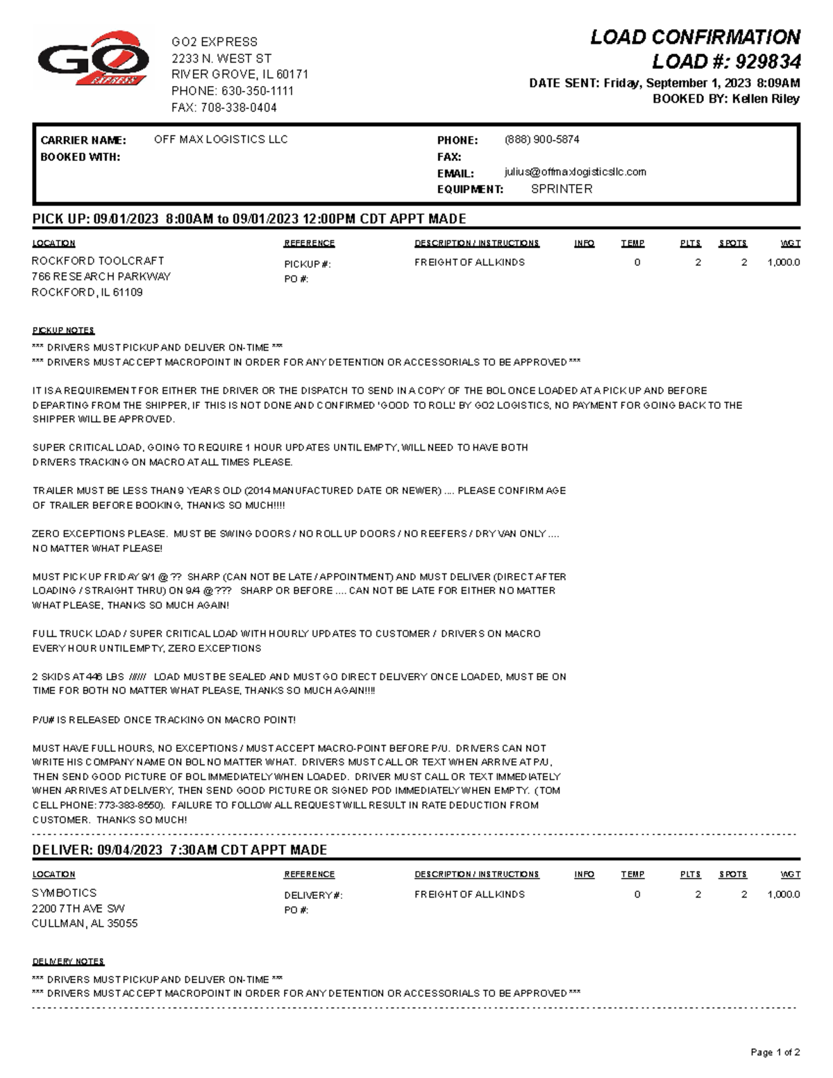 929834 - Introduction to English - LOAD CONFIRMATION LOAD #: 929834 ...