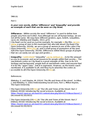 DD102 TMA02 Drawing on the ‘Ordering lives’ chapter and film and your feedback from TMA 01 ...