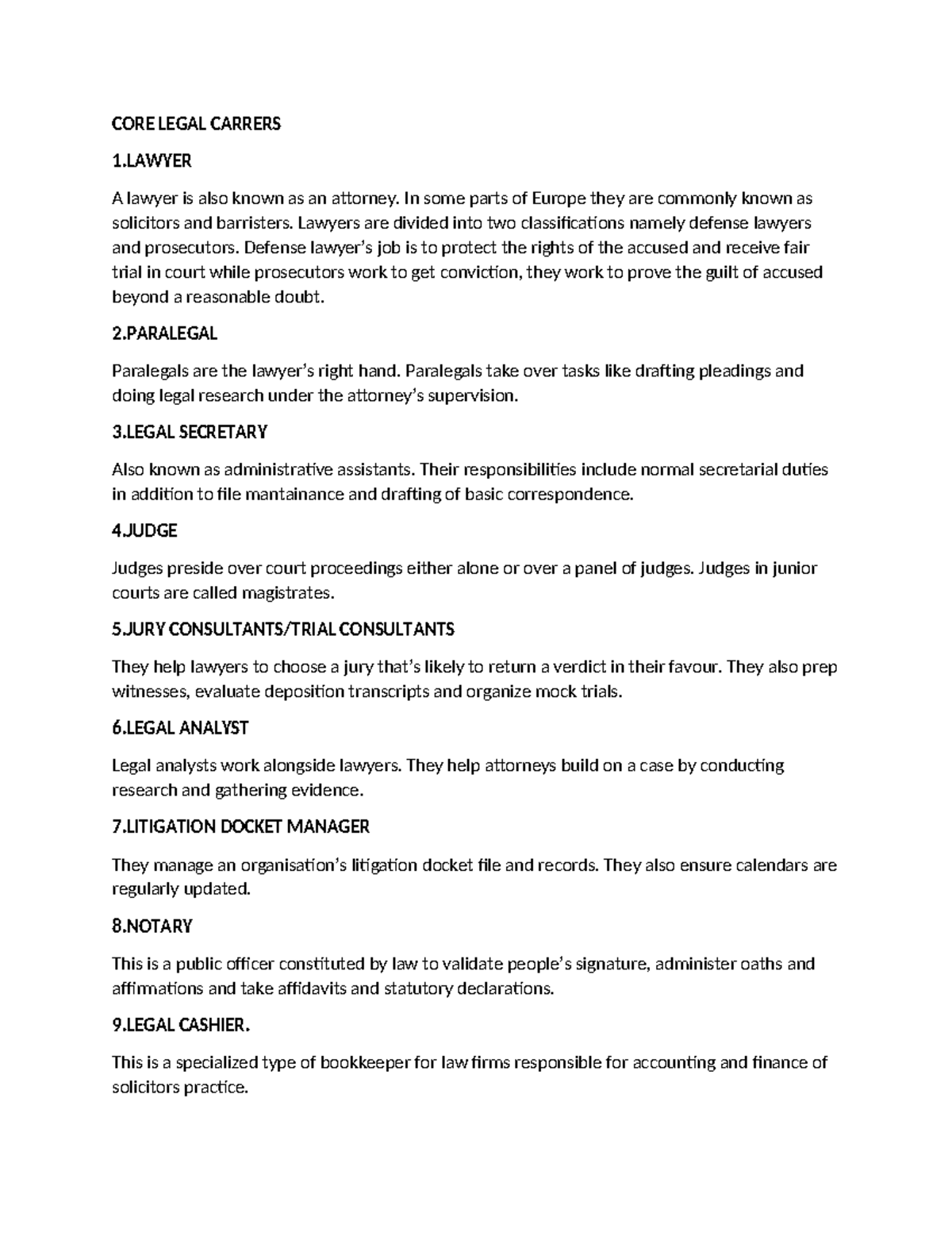CORE Legal Carrers - CORE LEGAL CARRERS 1 A lawyer is also known as an ...