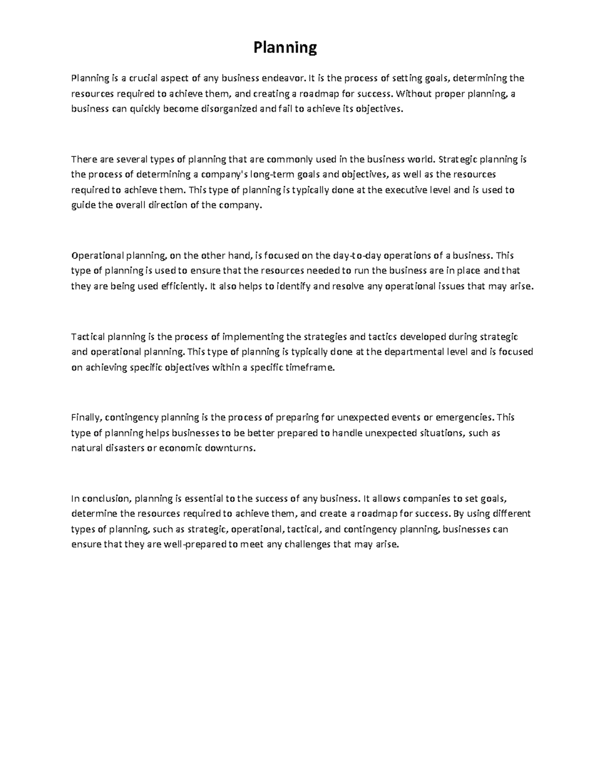 Planning pdf 1 - Planning Planning is a crucial aspect of any business ...