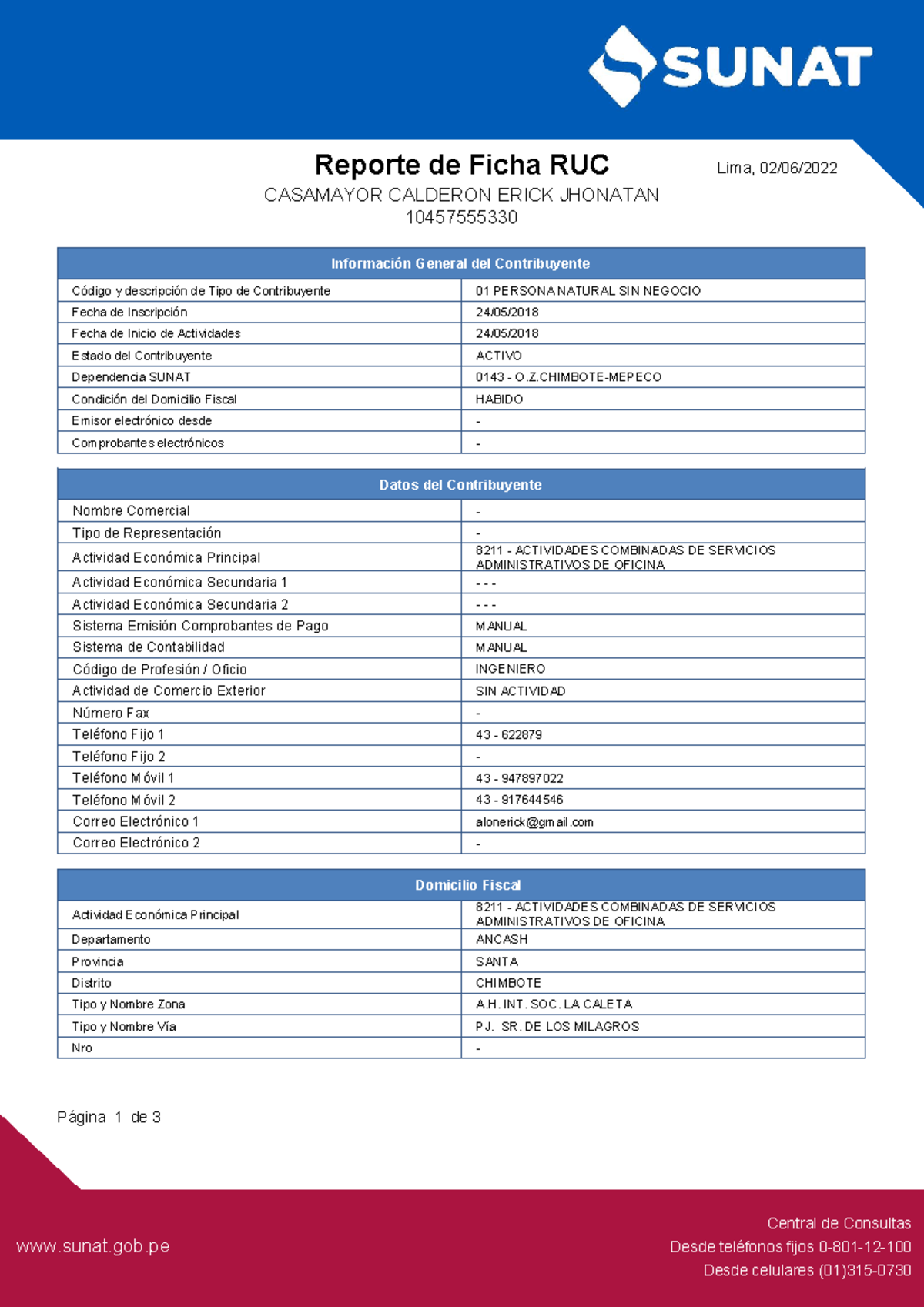 Ficha ruc - Información General del Contribuyente Código y descripción ...