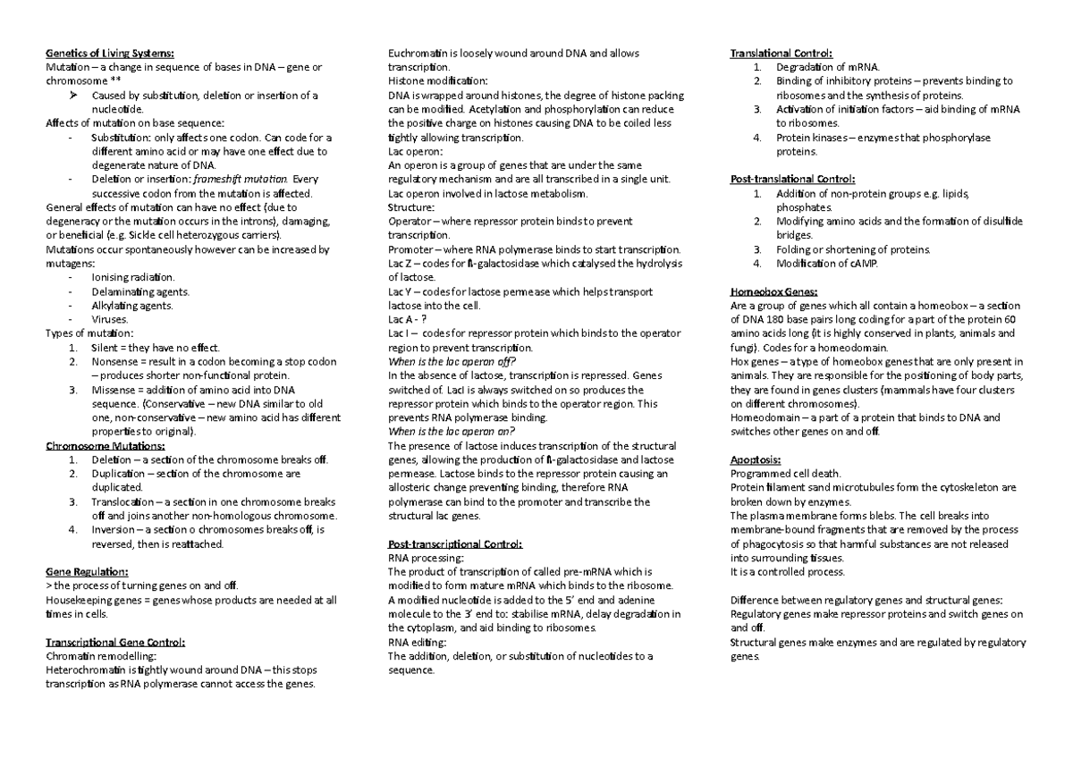 Genetics of living systems - Genetics of Living Systems: Mutation – a ...