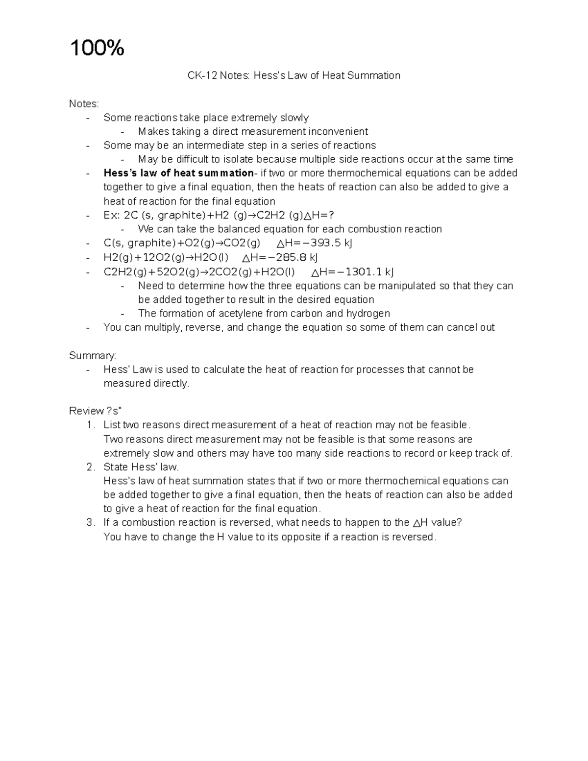 CK 12 Notes- 1. Hess’s Law 2. Heat of Formation 3. Heat of Reaction ...