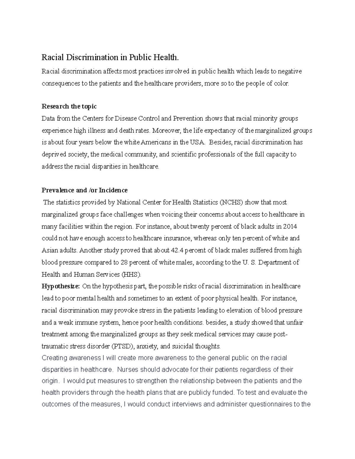 Racial Discrimination in Public Health , Minorities are at the bottom ...