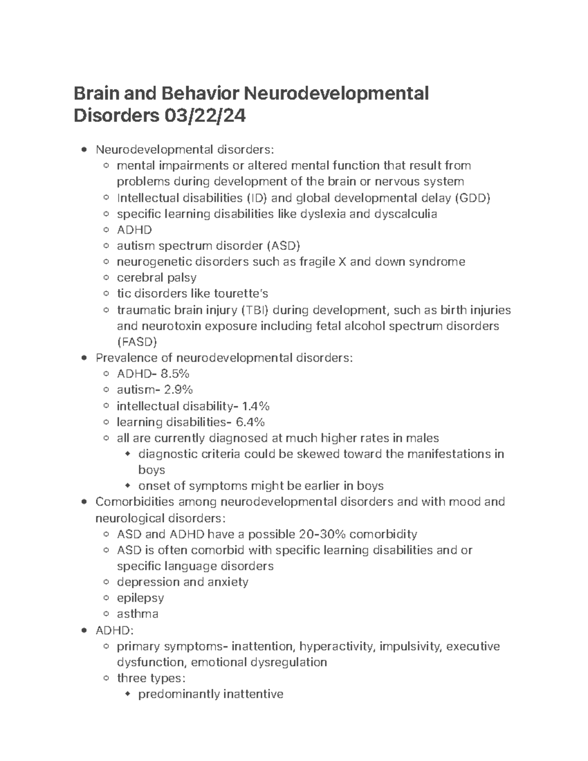 Neurodevelopmental Disorders - Studocu