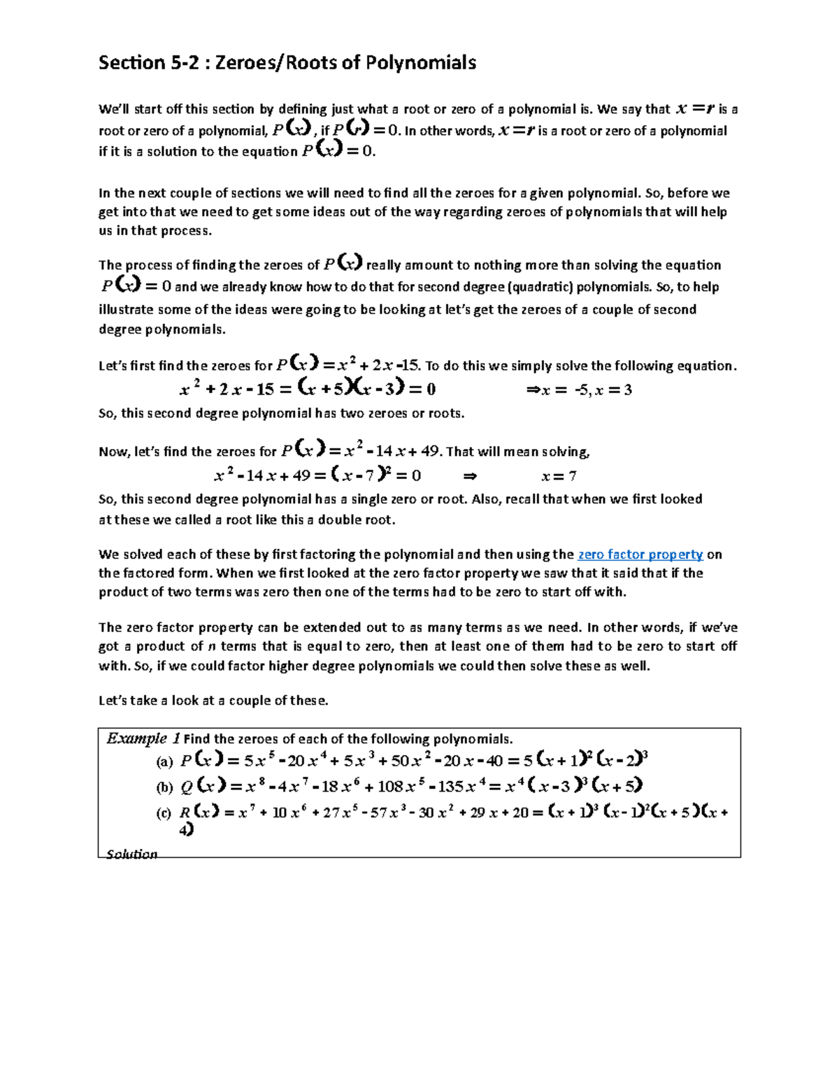 Zeroes- roots of polynomials - Section 5-2 : Zeroes/Roots of ...