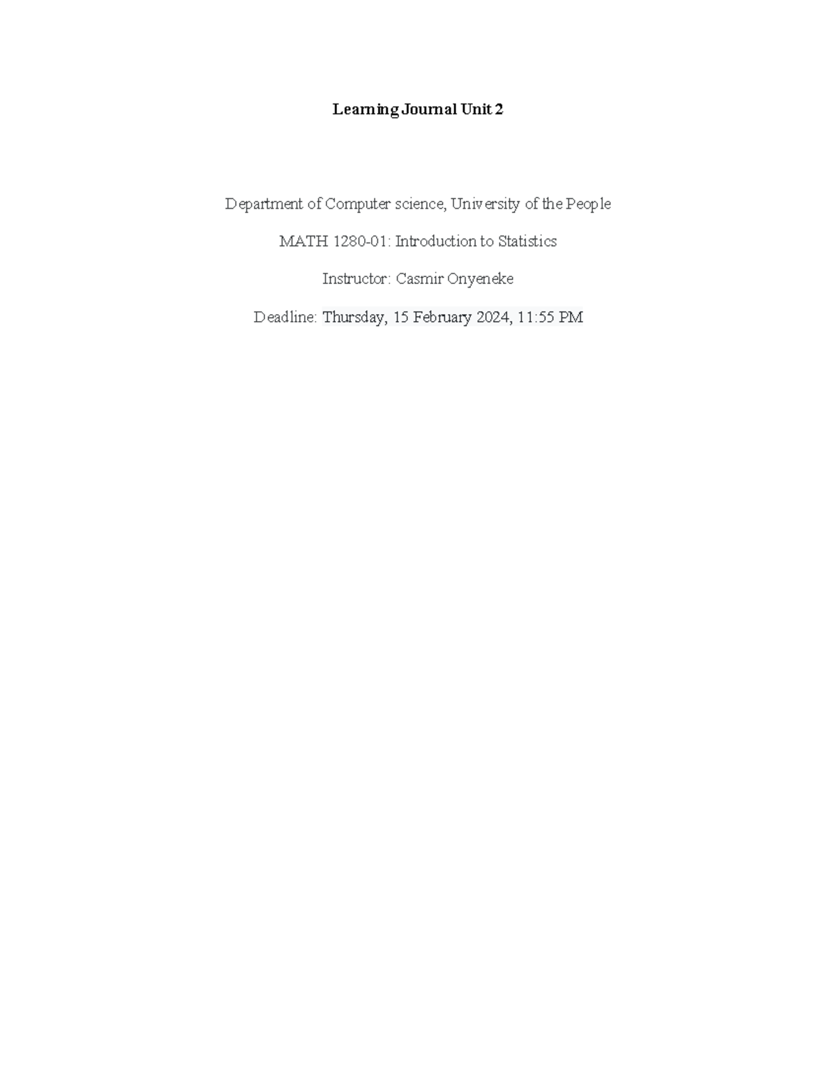 Learning Journal Unit 2 Statistics Learning Journal Unit 2 Department Of Computer Science