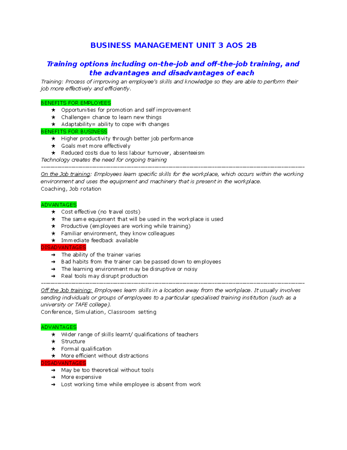 Business Unit 3 AOS 2b - BUSINESS MANAGEMENT UNIT 3 AOS 2B Training ...