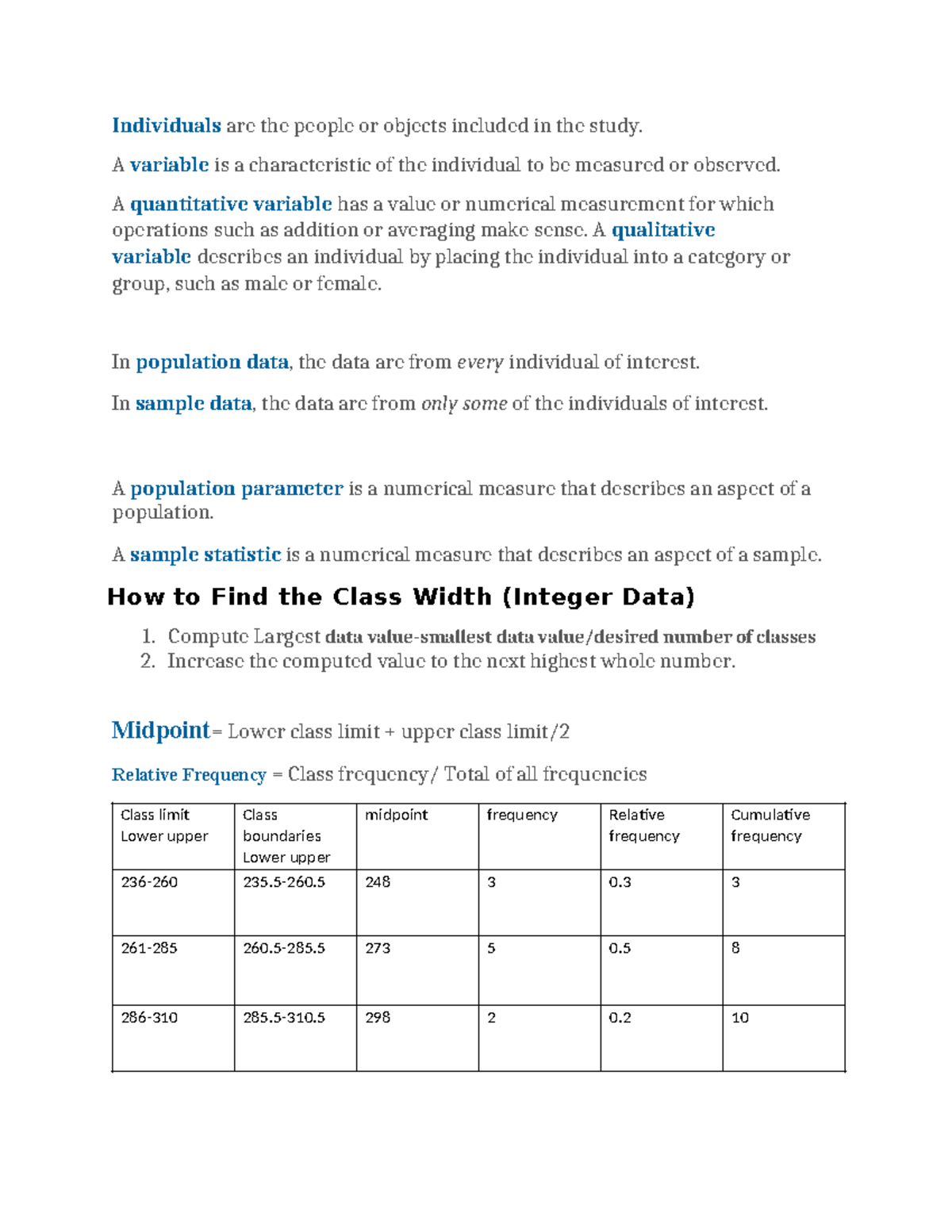 Statistics notes - Individuals are the people or objects included in ...