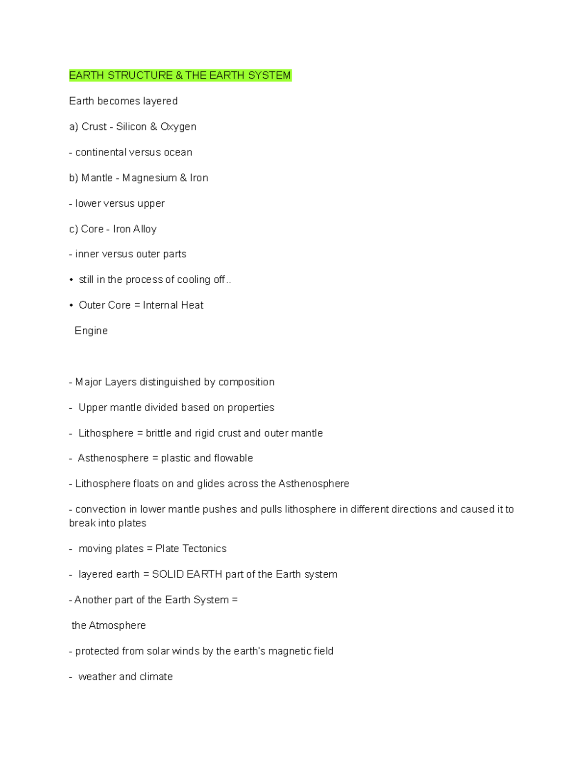 Earth Structure & THE Earth System - EARTH STRUCTURE & THE EARTH SYSTEM ...