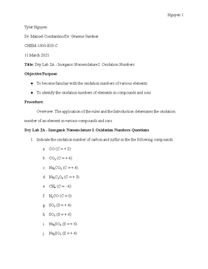 Experiment 9 Prelaboratory Assignment - Experiment 9 Prelaboratory Assignment 1. a) NaOH (base ...