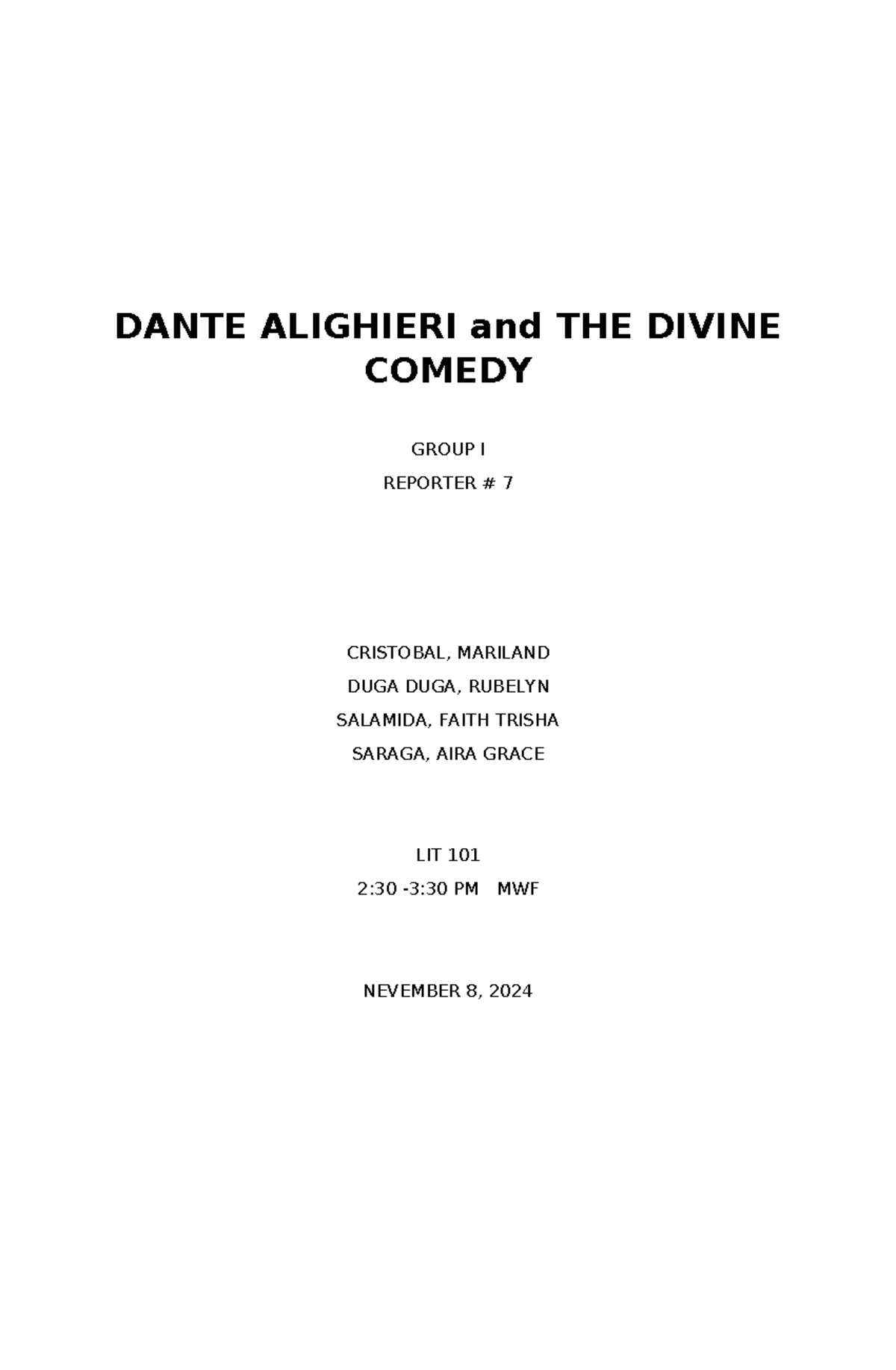 Dante Alighiere Divine Comedy Notes - DANTE ALIGHIERI and THE DIVINE ...