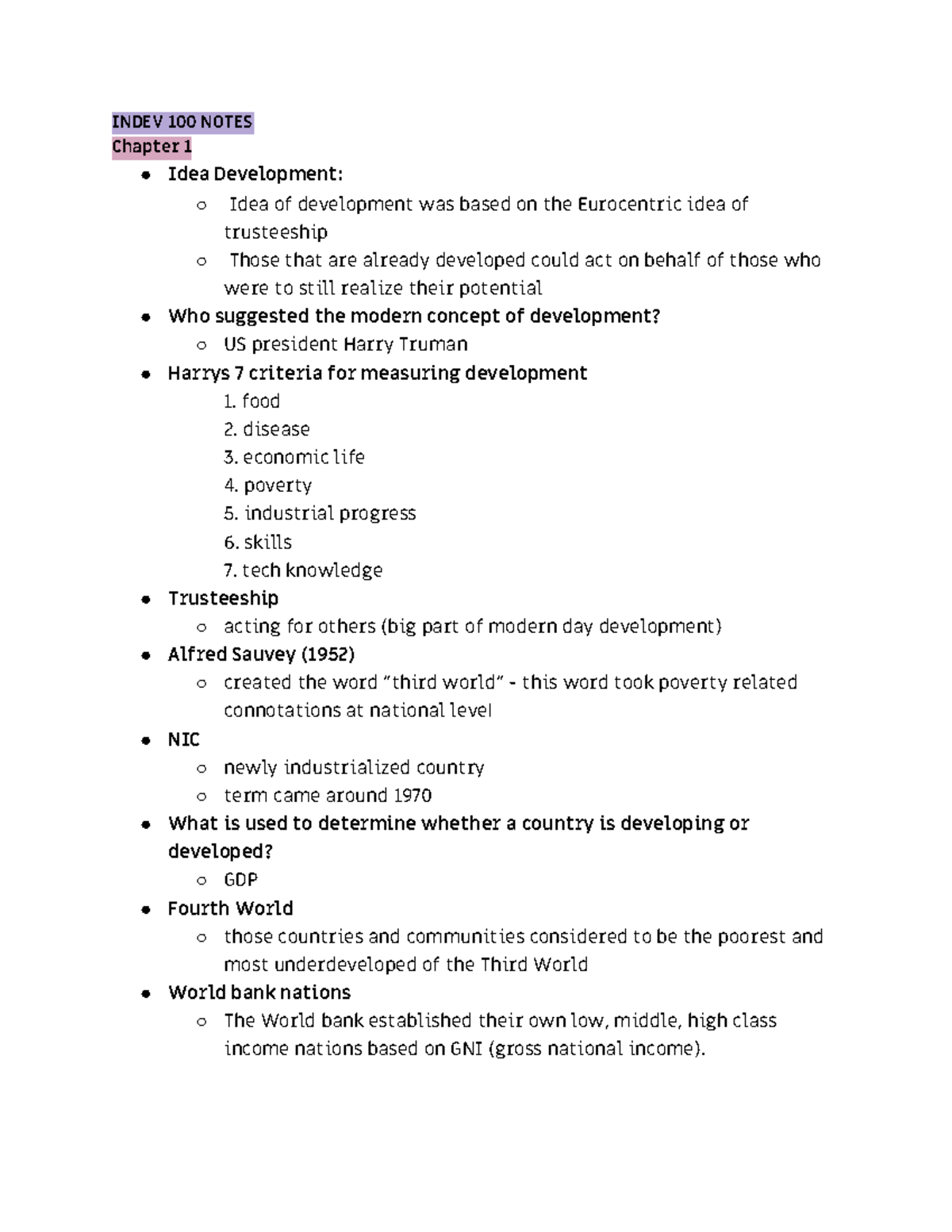 chapter 1 notes - INDEV 100 NOTES Chapter 1 Idea Development: Idea of ...