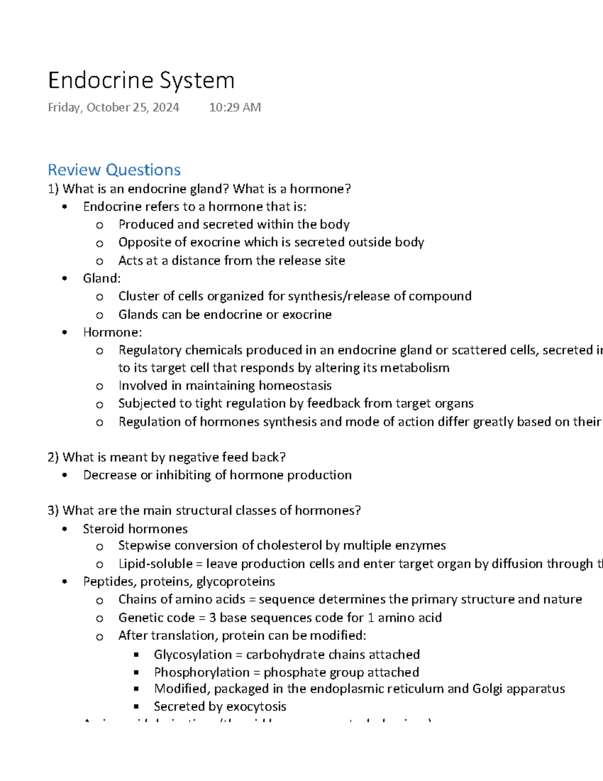 Endocrine System Review - Review Questions What is an endocrine gland? What is a hormone ...