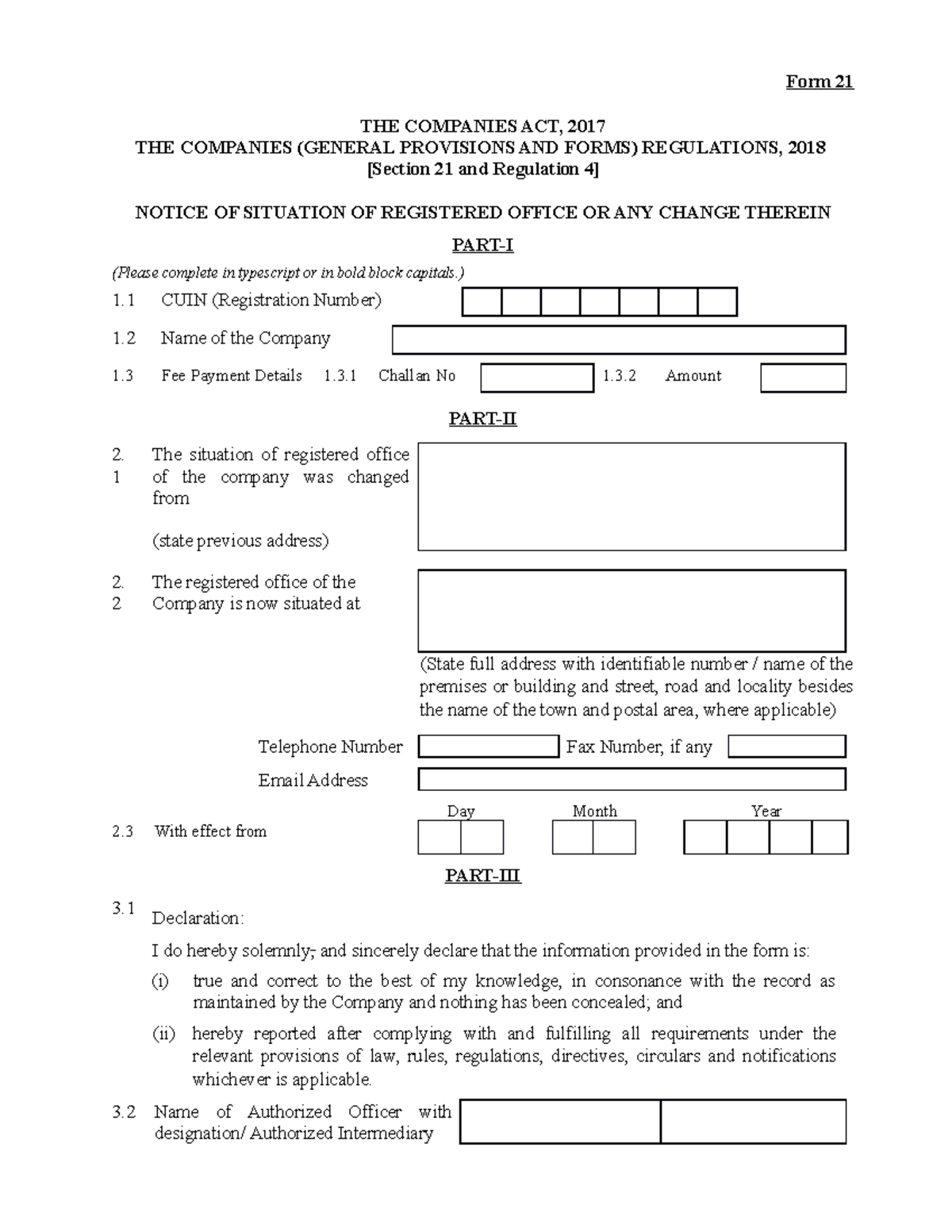Form 21 - Notice of situation of registered office or any change ...