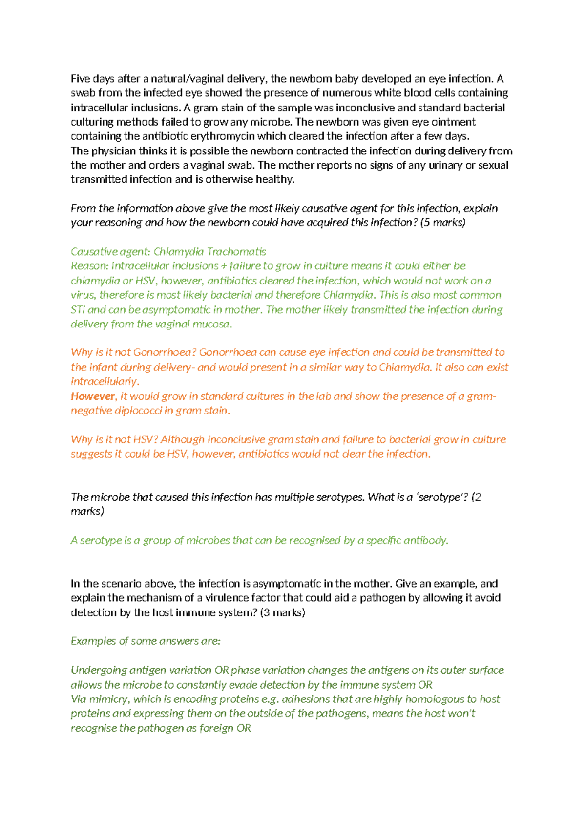 Exemplar MST WITH Answers - Five days after a natural/vaginal delivery ...