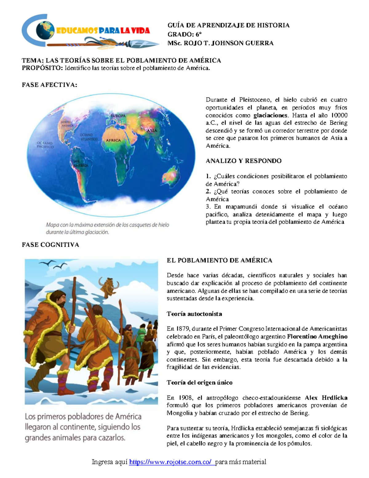 LAS Teorías Sobre EL Poblamiento DE América - GRADO: 6º MSc. ROJO T ...