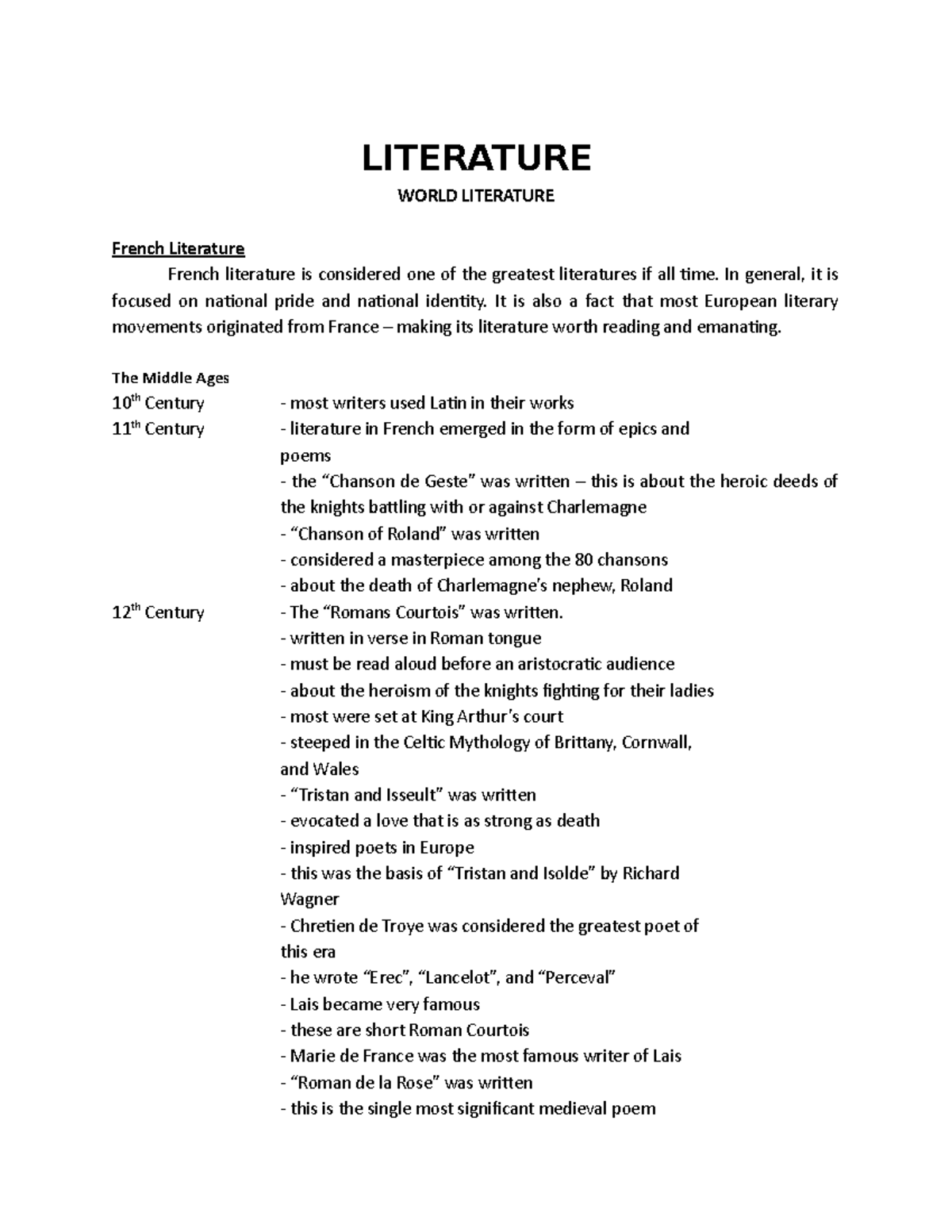 English World Literature Final Coaching - LITERATURE WORLD LITERATURE ...