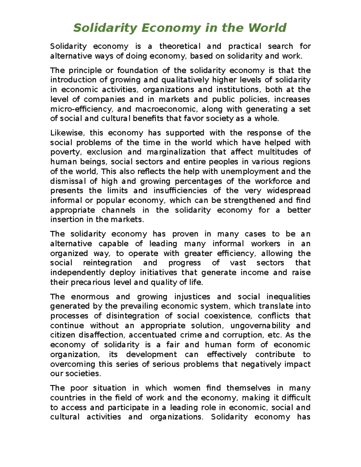 Solidarity Economy in the World - Solidarity Economy in the World ...