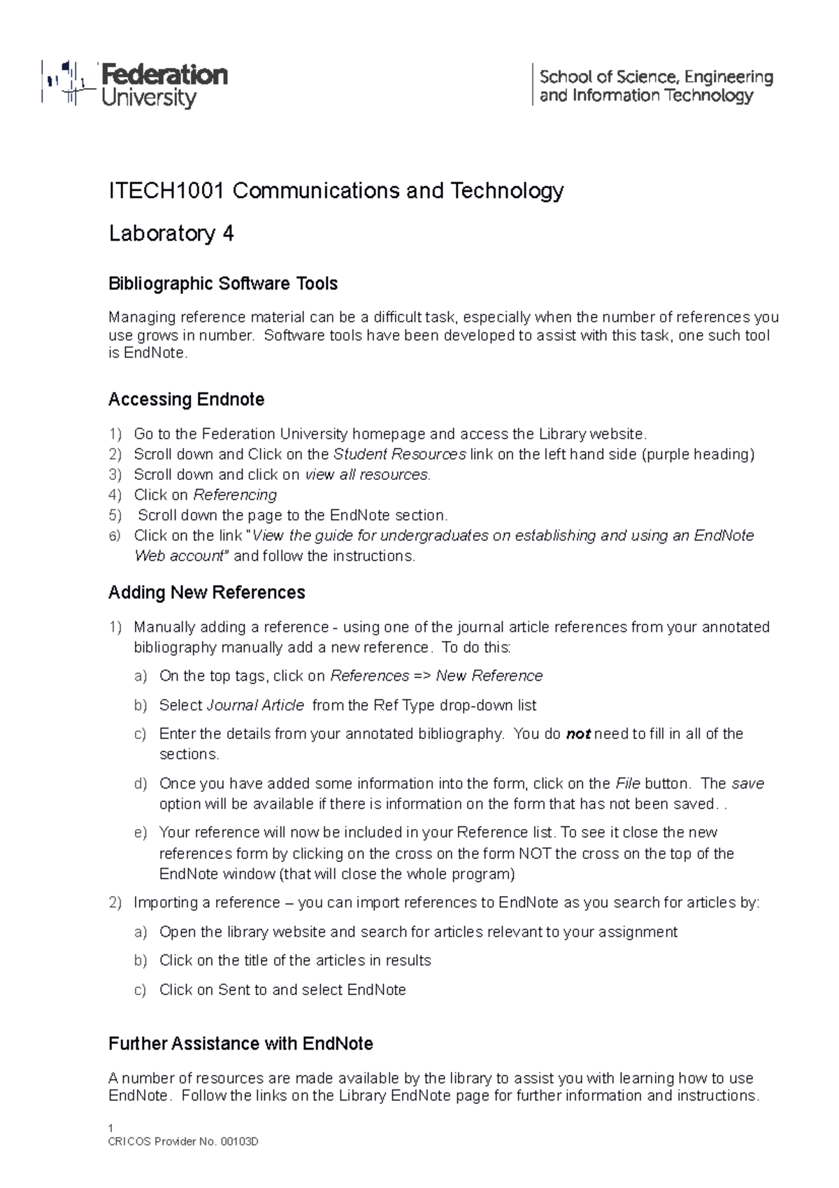 Itech 1001 Lab 2021 - asssignments - ITECH1001 Communications and Technology Laboratory 4 - StuDocu
