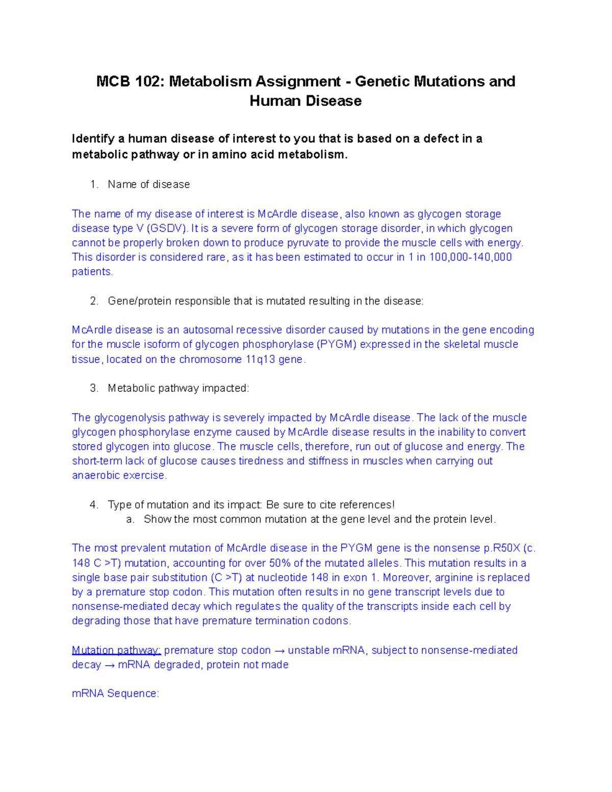 MCB 102 Metabolism Assignment - Genetic Mutations and Human Disease ...