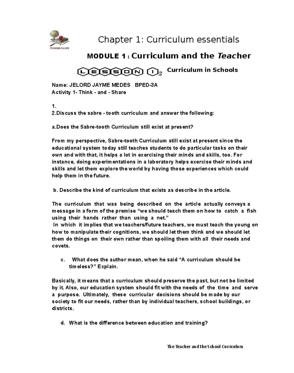 JMprof-ed9 chapter 1M1 - Chapter 1: Curriculum essentials MODULE 1 ...