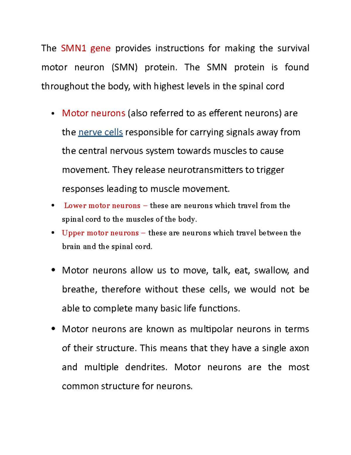 SMA - good - The SMN1 gene provides instructions for making the ...