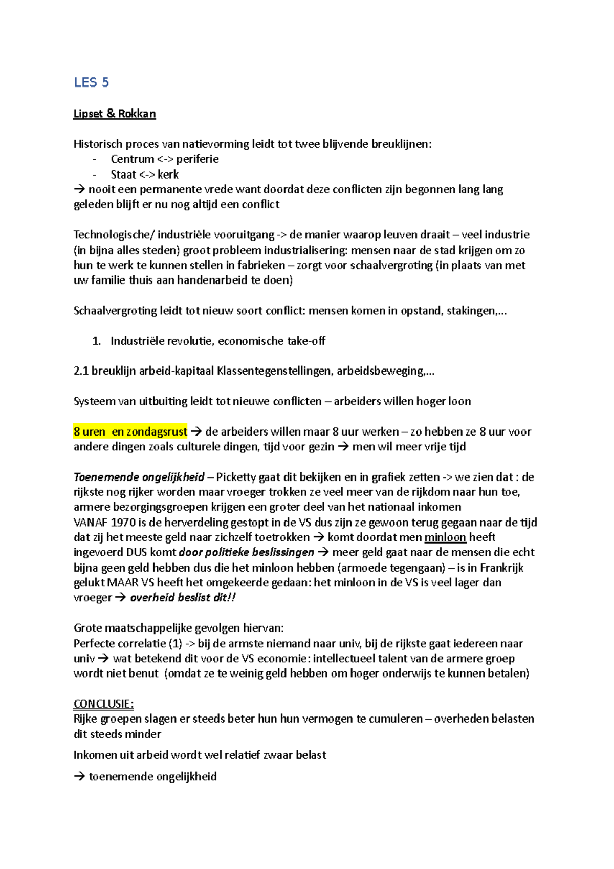 LES 5 - politicologie - LES 5 Lipset & Rokkan Historisch proces van ...