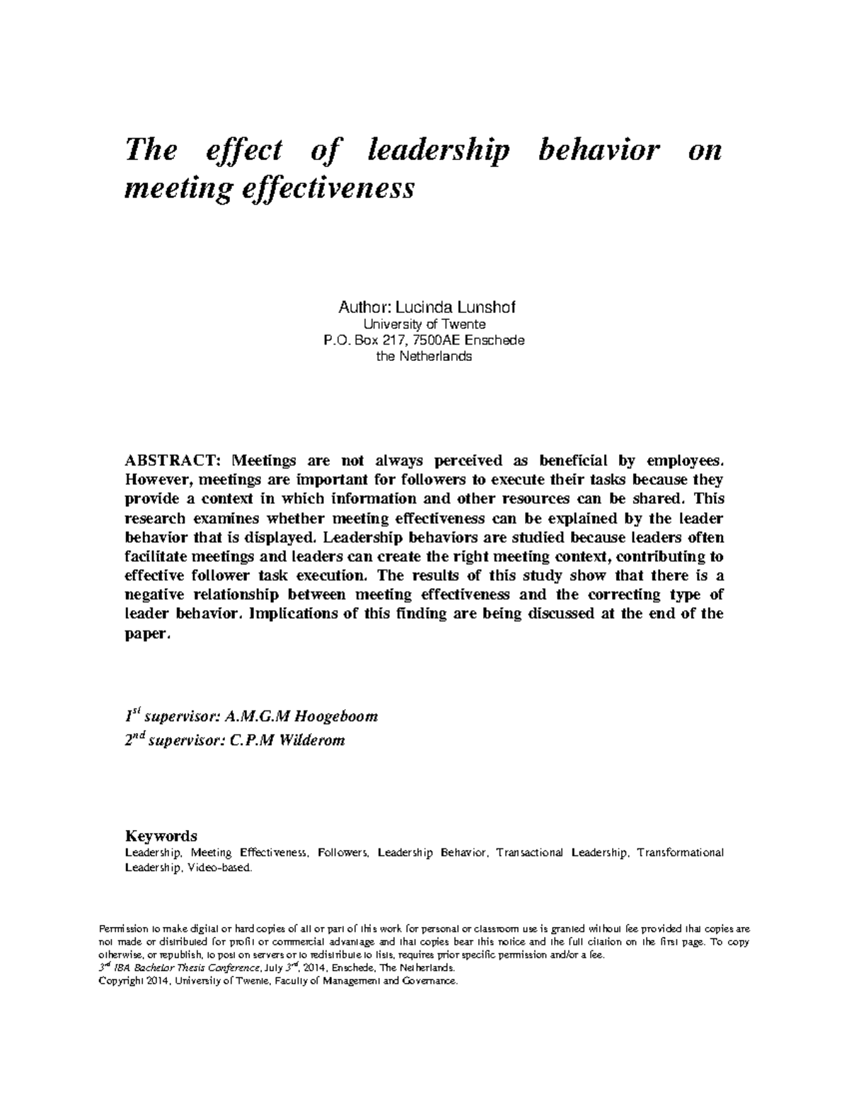The effect of leadership behavior on meeting effectiveness ( PDFDrive ...