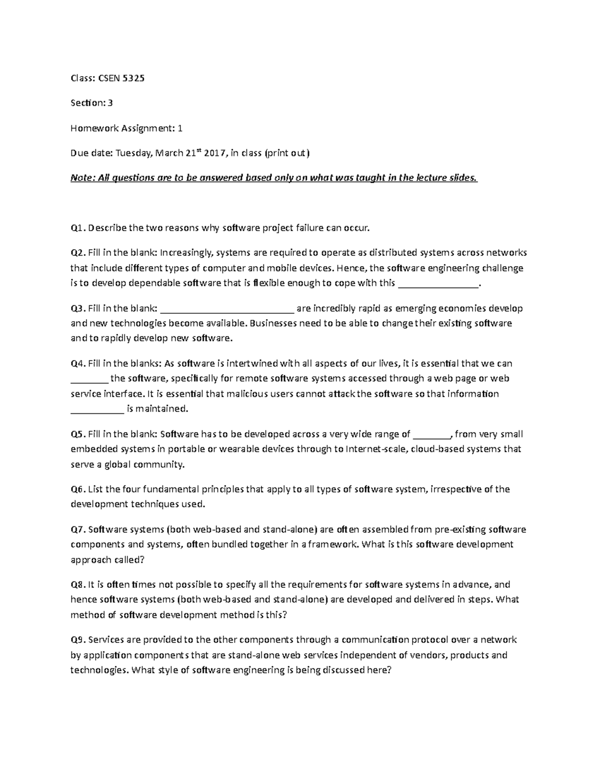 CSEN5325 HW1 - Questions for hw1 - Class: CSEN 5325 Section: 3 Homework Assignment: 1 Due date ...