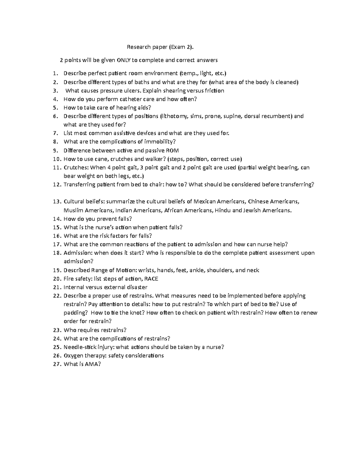 Research paper exam 2 new - Research paper (Exam 2). 2 points will be ...