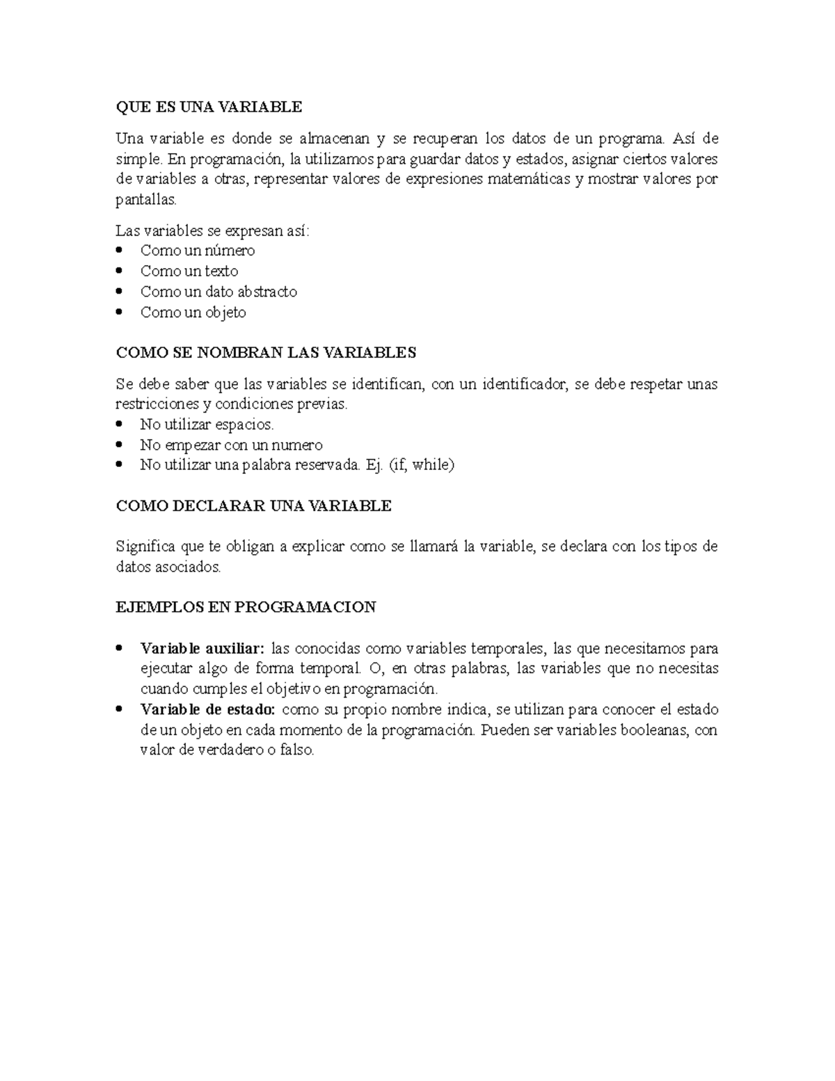 QUE ES UNA Variable - GHCGHC - QUE ES UNA VARIABLE Una variable es ...