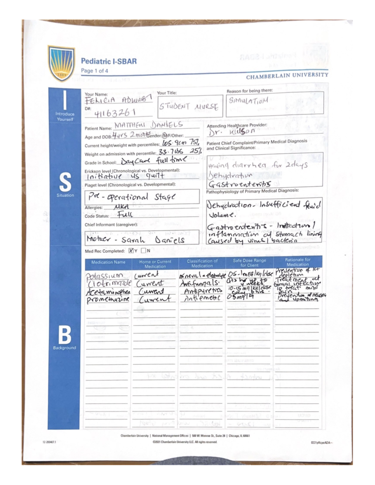 Pediatric I-SBAR (1) - NR328 - Studocu